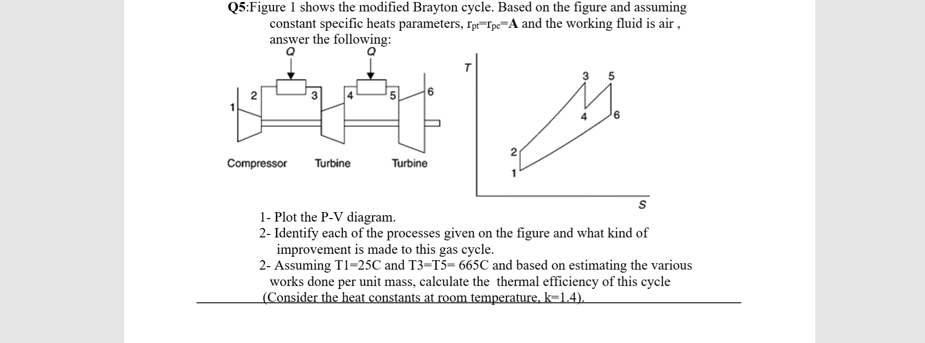Solved Q5:Figure 1 shows the modified Brayton cycle. Based | Chegg.com