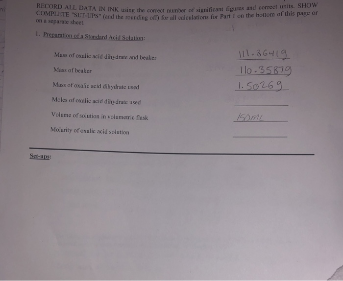 Solved using the correct number of significant figures and | Chegg.com
