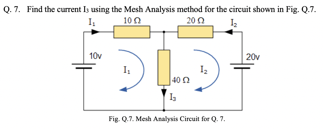 Solved Q. 7. Find the current 13 using the Mesh Analysis | Chegg.com