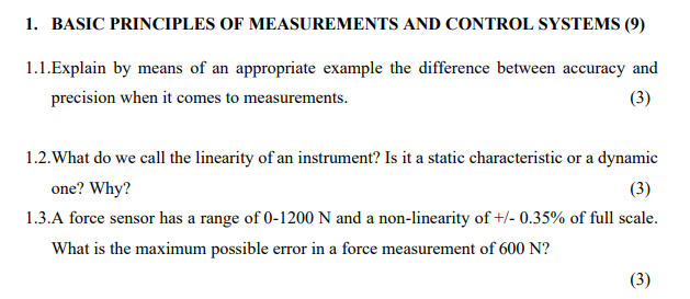Solved 1. BASIC PRINCIPLES OF MEASUREMENTS AND CONTROL | Chegg.com