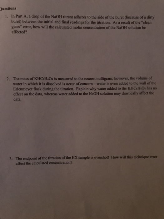A Volumetric Analysis Report Sheet Part A Calculate | Chegg.com