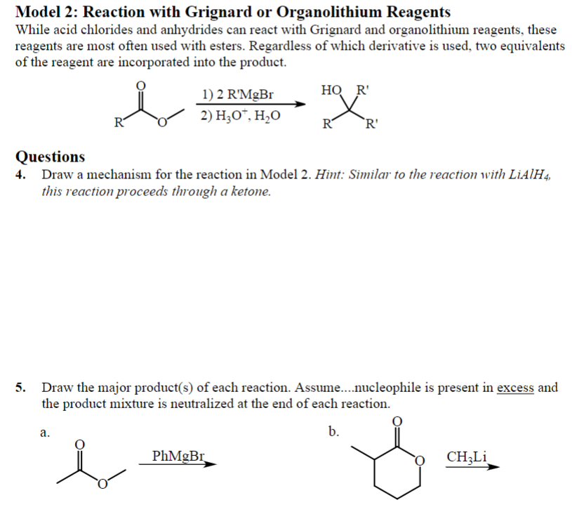Solved Model 2: Reaction with Grignard or Organolithium | Chegg.com