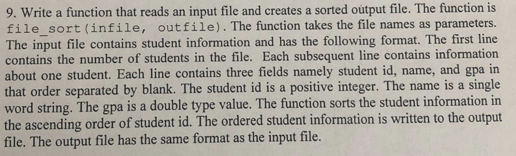 Solved 9. Write a function that reads an input file and | Chegg.com