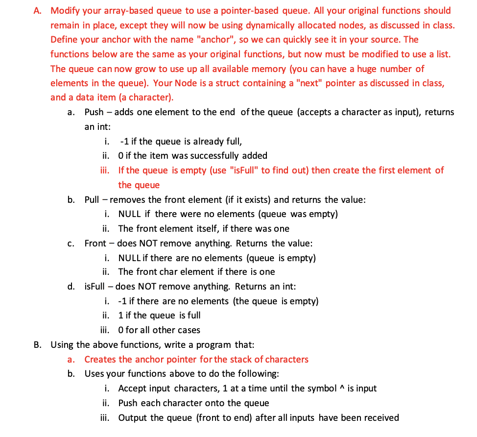 Modify your array-based queue to use a pointer-based | Chegg.com