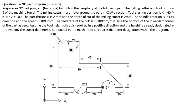 Solved Question B-NC part program (20 POINTS) Prepare an NC | Chegg.com