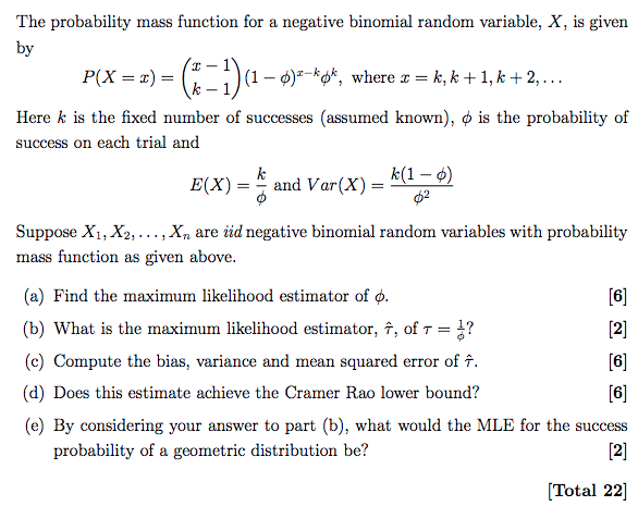 Solved The probability mass function for a negative binomial | Chegg.com