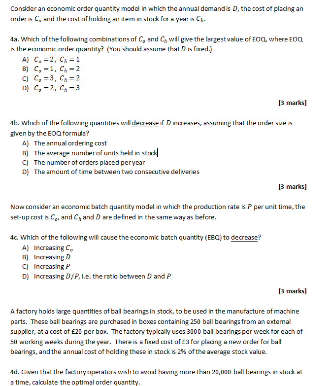 Consider an economic order quantity model in which | Chegg.com