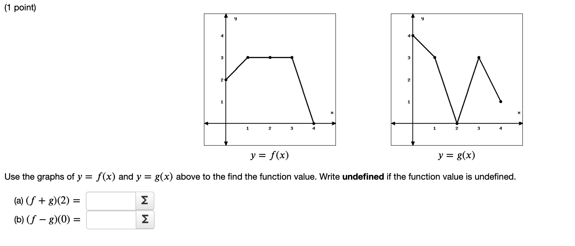 Solved (1 point) y=f(x) y=g(x) Use the graphs of y=f(x) and | Chegg.com