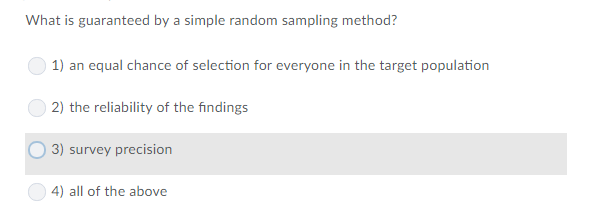 Solved What is guaranteed by a simple random sampling | Chegg.com
