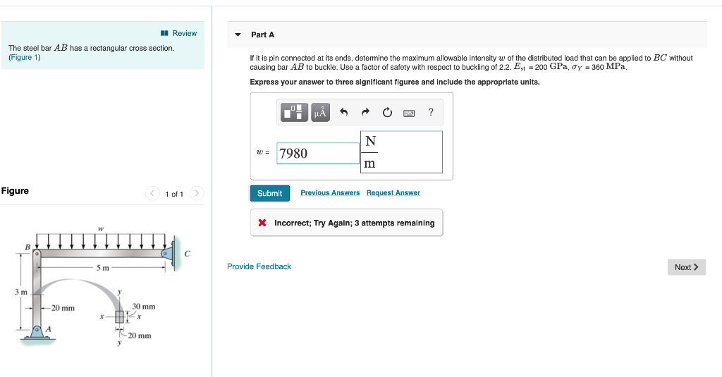 Solved Review Part A The steel bar AB has a rectangular | Chegg.com