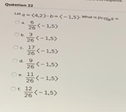 Solved Question 22 Leta - .b-(-1,5> What is Projba a 6 | Chegg.com