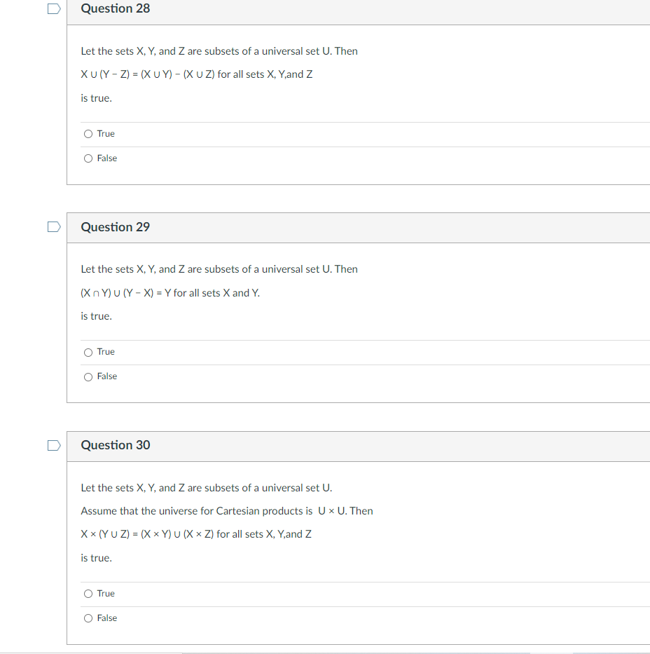 Solved Question 28 Let the sets X, Y, and Z are subsets of a | Chegg.com
