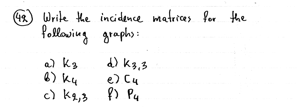 Solved (42) Write the incidence matrices for the following | Chegg.com