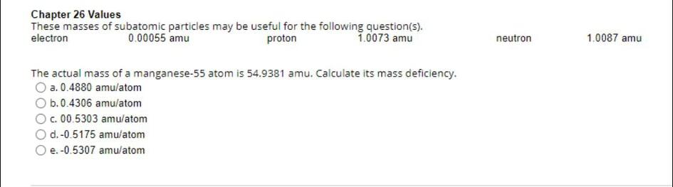 Solved Chapter 26 Values These masses of subatomic particles | Chegg.com