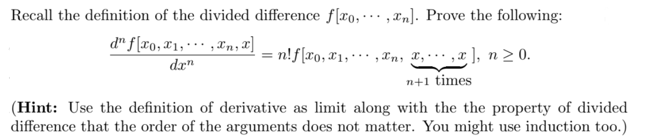 Solved Recall the definition of the divided difference | Chegg.com