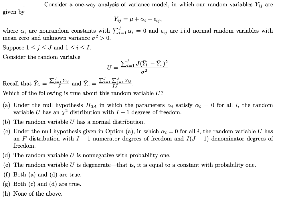 Solved Consider a one-way analysis of variance model, in | Chegg.com