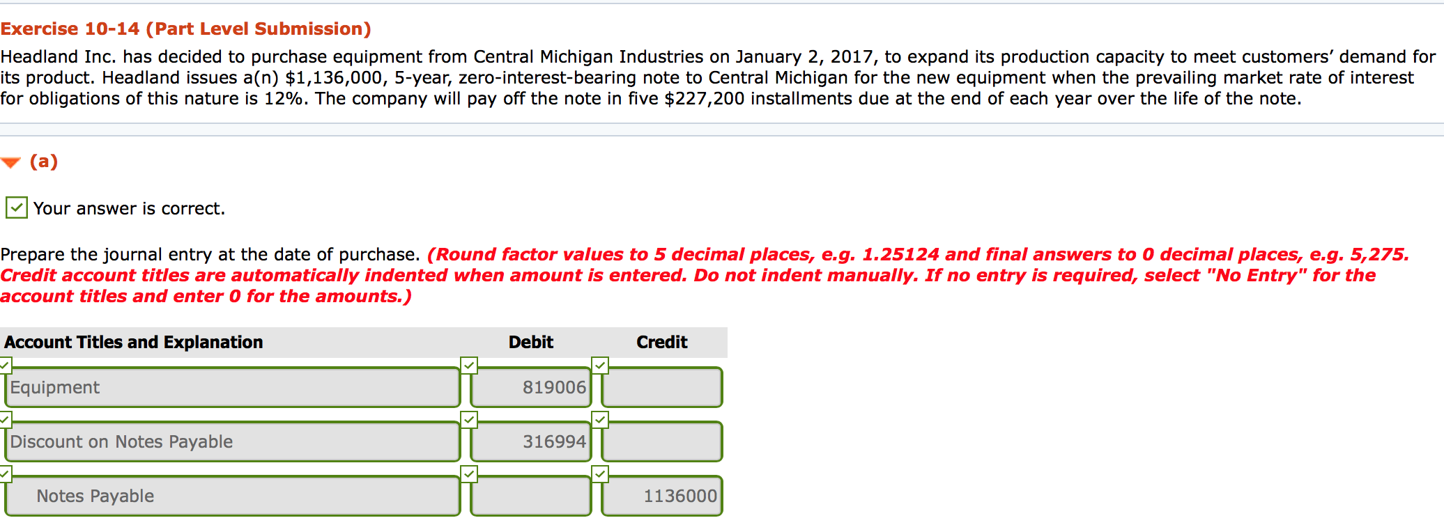 Solved Exercise 10-14 (Part Level Submission) Headland Inc. | Chegg.com