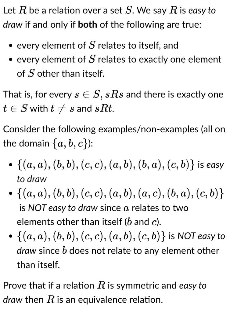 Solved Let R be a relation over a set S. We say R is easy to | Chegg.com