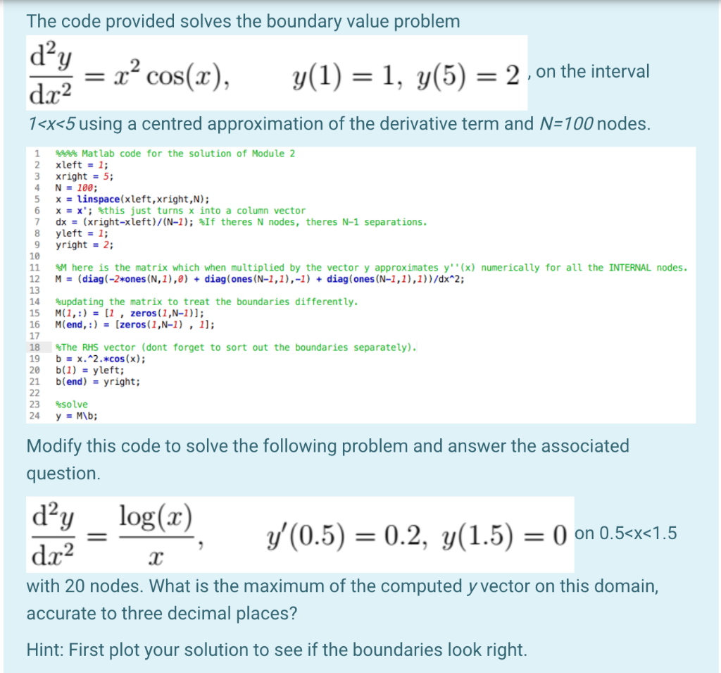The code provided solves the boundary value | Chegg.com