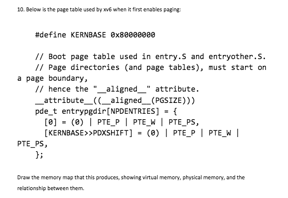 10. Below is the page table used by xv6 when it first | Chegg.com