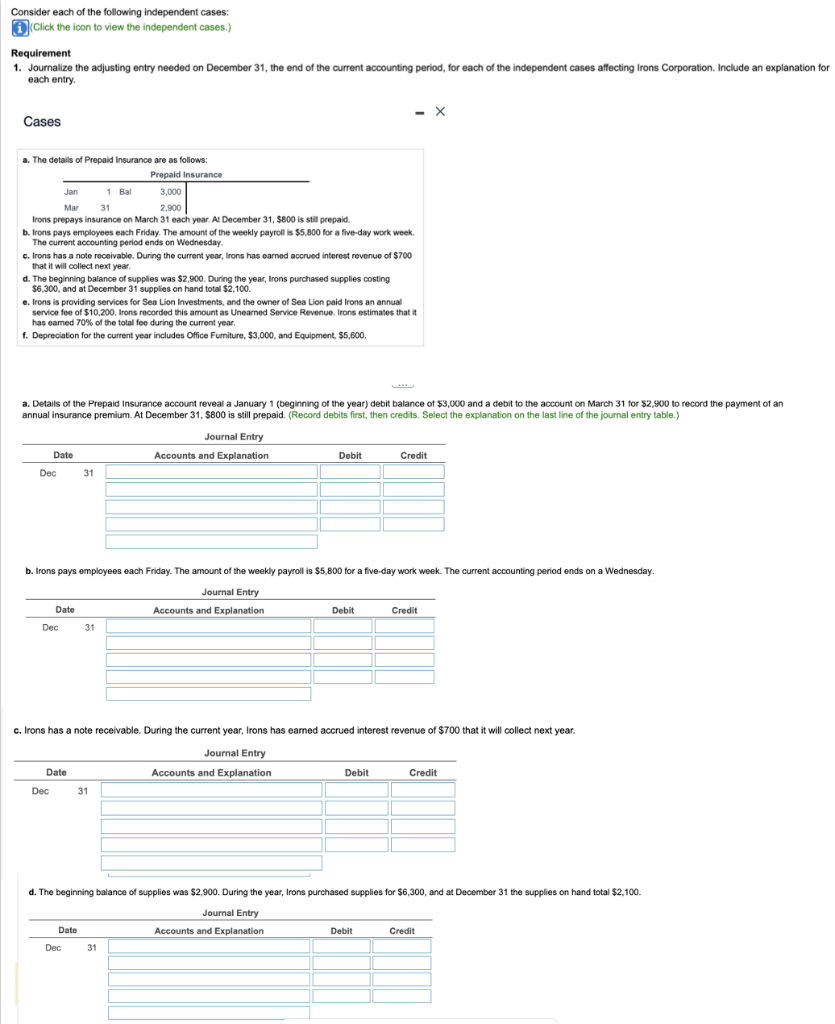 Solved Consider each of the following independent cases: | Chegg.com