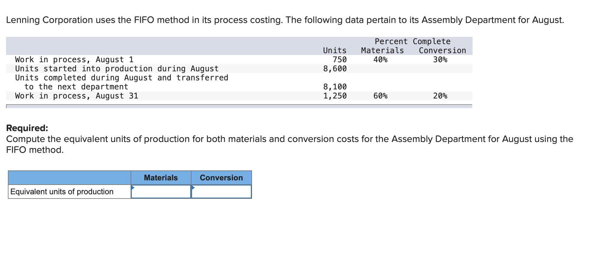 Solved Lenning Corporation uses the FIFO method in its | Chegg.com