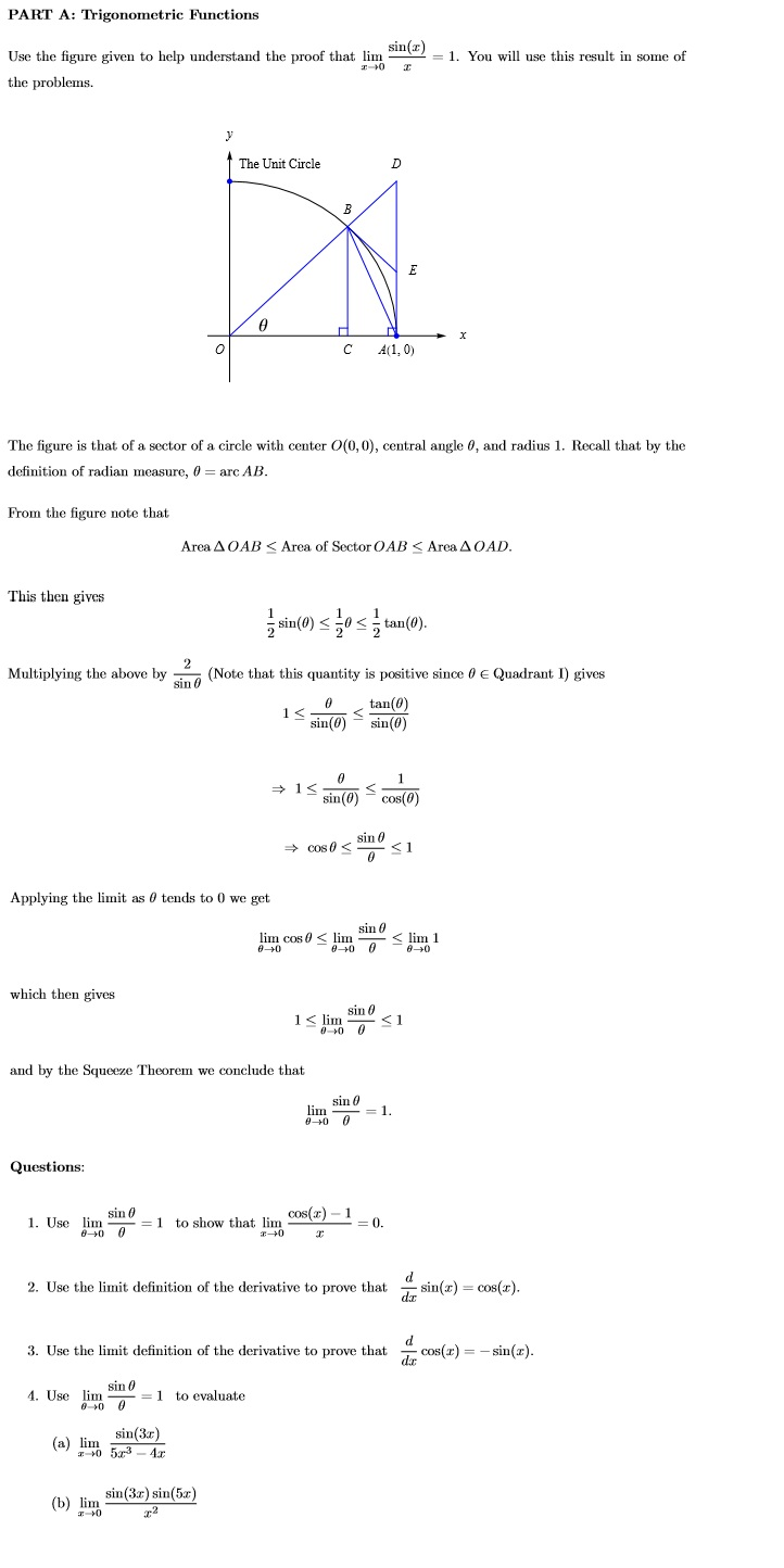 Solved PART A: Trigonometric Functions ? = 1. You will use | Chegg.com