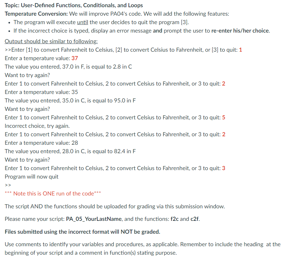 Solved Topic: User-Defined Functions, Conditionals, and | Chegg.com