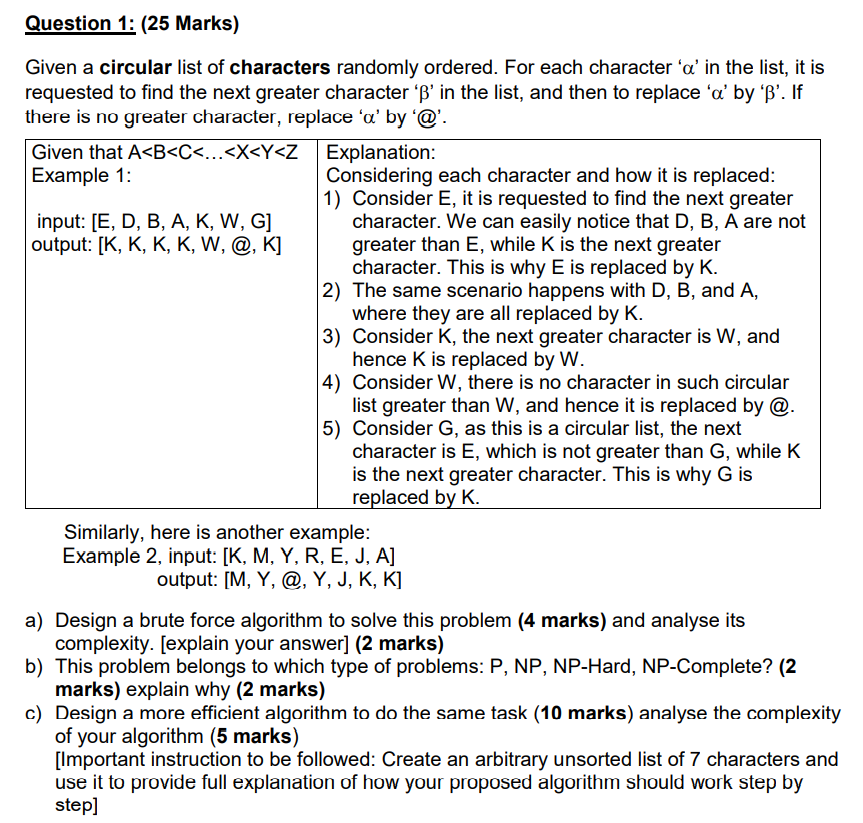 Solved Question 1: (25 Marks) Given a circular list of | Chegg.com