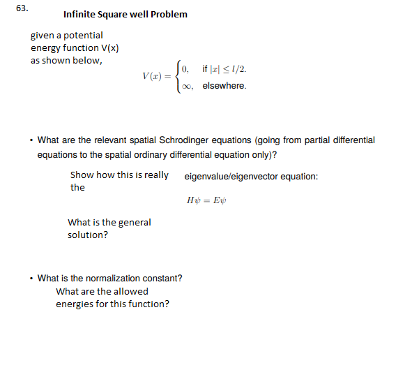 Solved 63. Infinite Square well Problem given a potential | Chegg.com