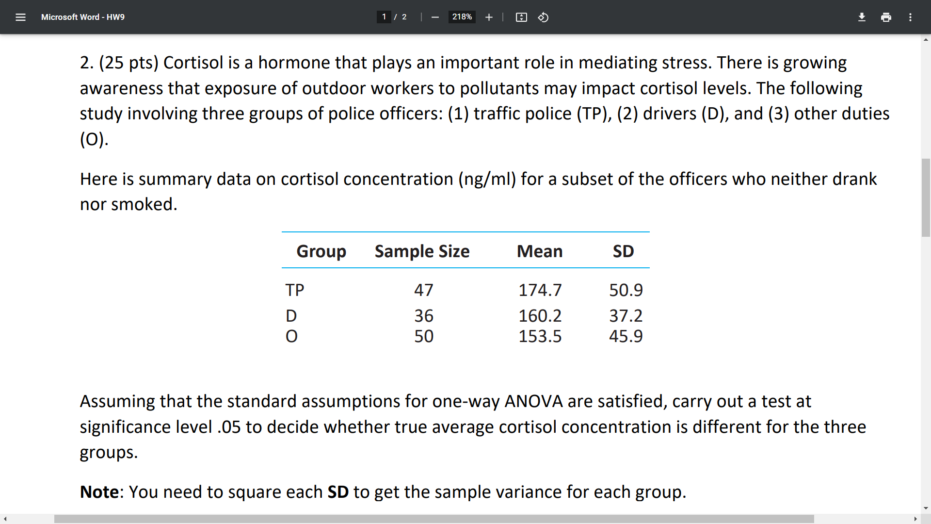Solved 2. (25 pts) Cortisol is a hormone that plays an | Chegg.com