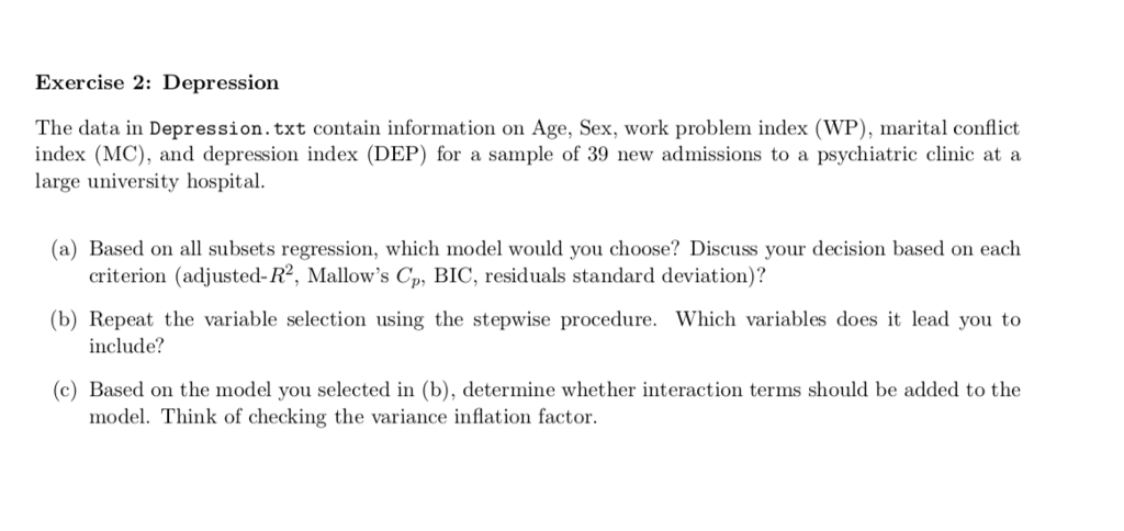 Exercise 2 Depression Ge Sex Work Problem Index 0736