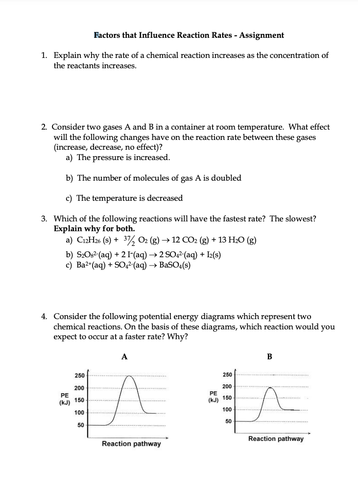 Solved Factors that Influence Reaction Rates - Assignment 1. | Chegg.com