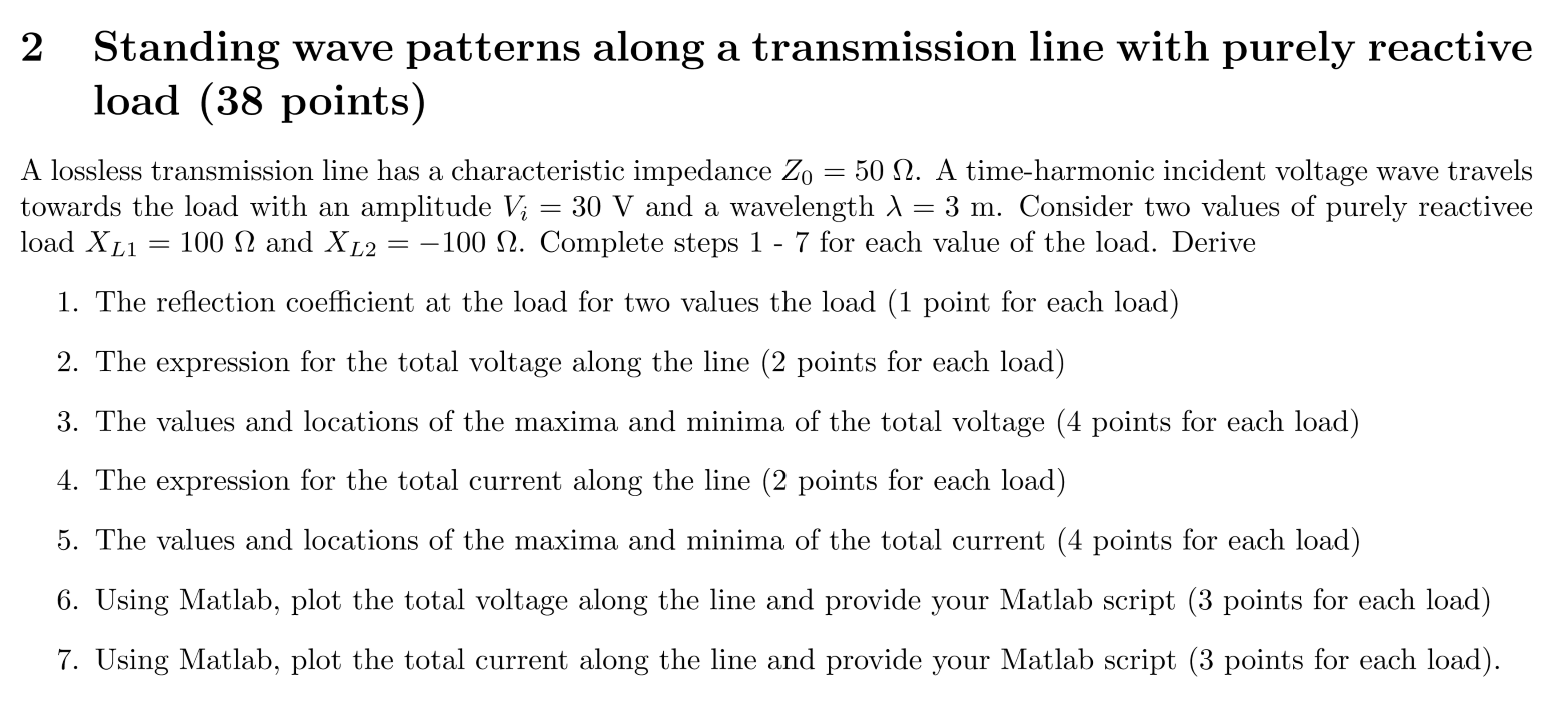Solved a 2 Standing wave patterns along a transmission line | Chegg.com