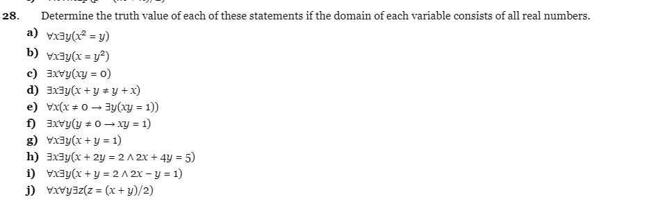Solved 28. Determine the truth value of each of these | Chegg.com