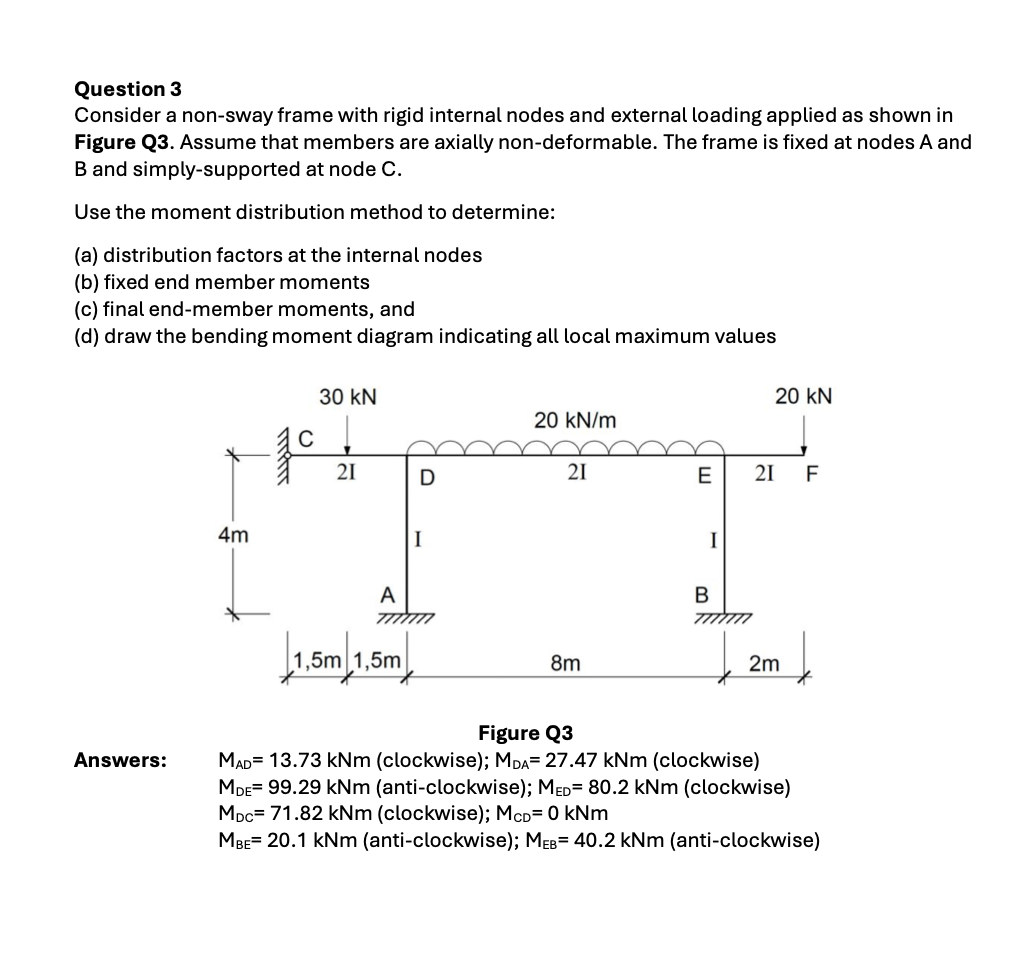 [Solved]: Question 3 Consider a non-sway frame with rigid in