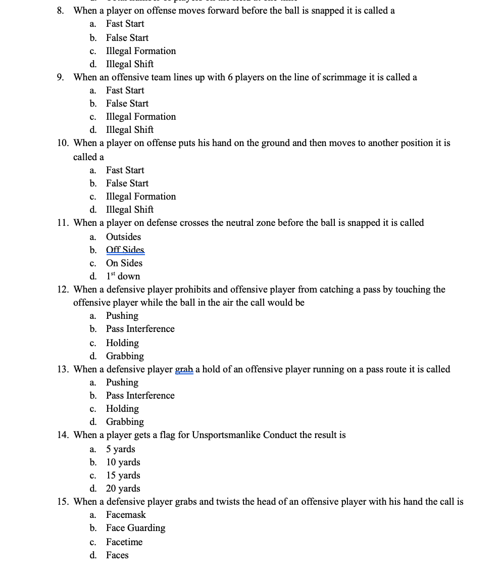 Solved 8. When a player on offense moves forward before the | Chegg.com