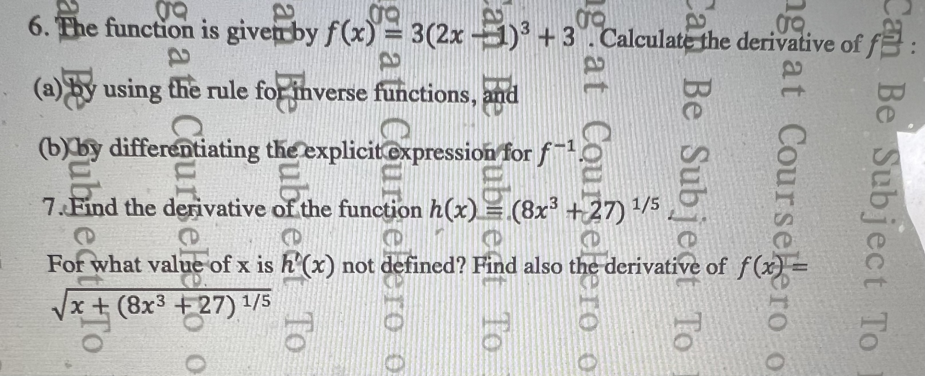 Solved 6. The function is giventby f(x)=3(2x−1))3+3. | Chegg.com