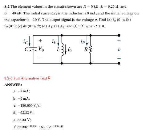 Solved 8.2 ﻿The element values in the circuit shown are | Chegg.com
