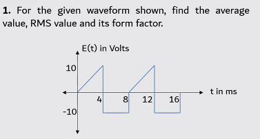 Solved For the given waveform shown, find the average value, | Chegg.com