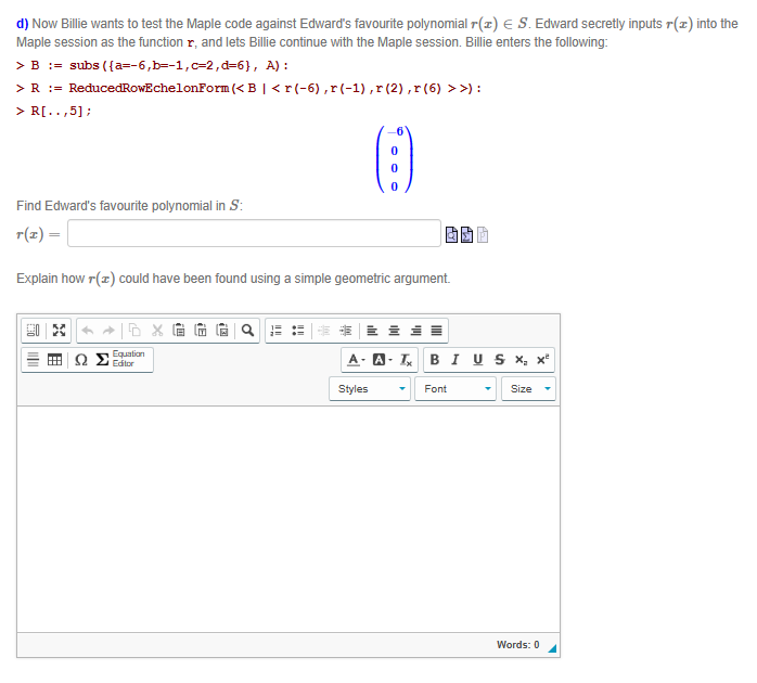 Solved d) Now Bile wants to test the Maple code against | Chegg.com