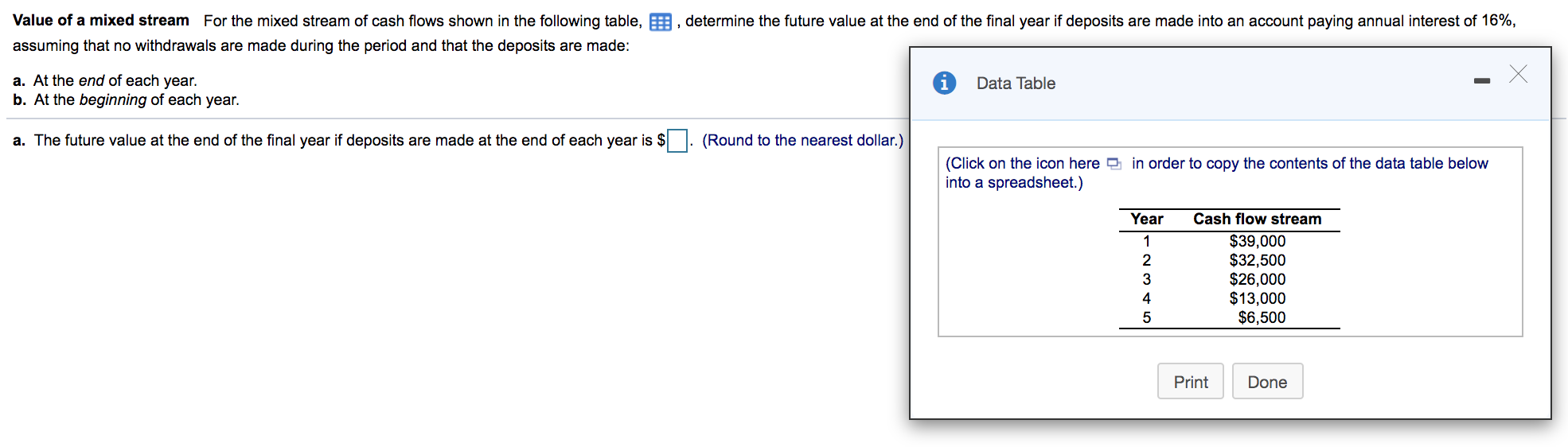 Solved Value of a mixed stream For the mixed stream of cash | Chegg.com