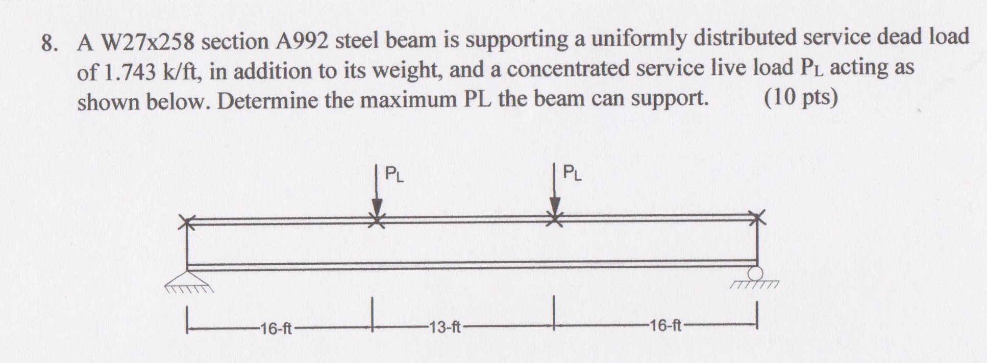 Solved 8. A W27x258 section A992 steel beam is supporting a | Chegg.com