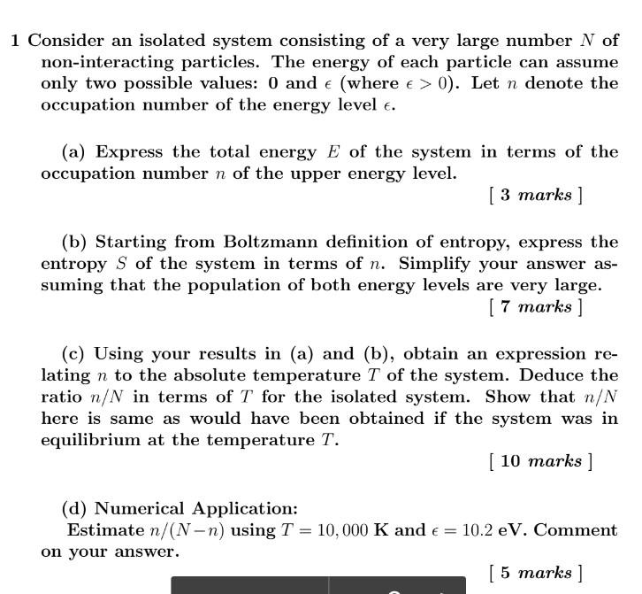 Solved Please answer the following Statistical physics | Chegg.com