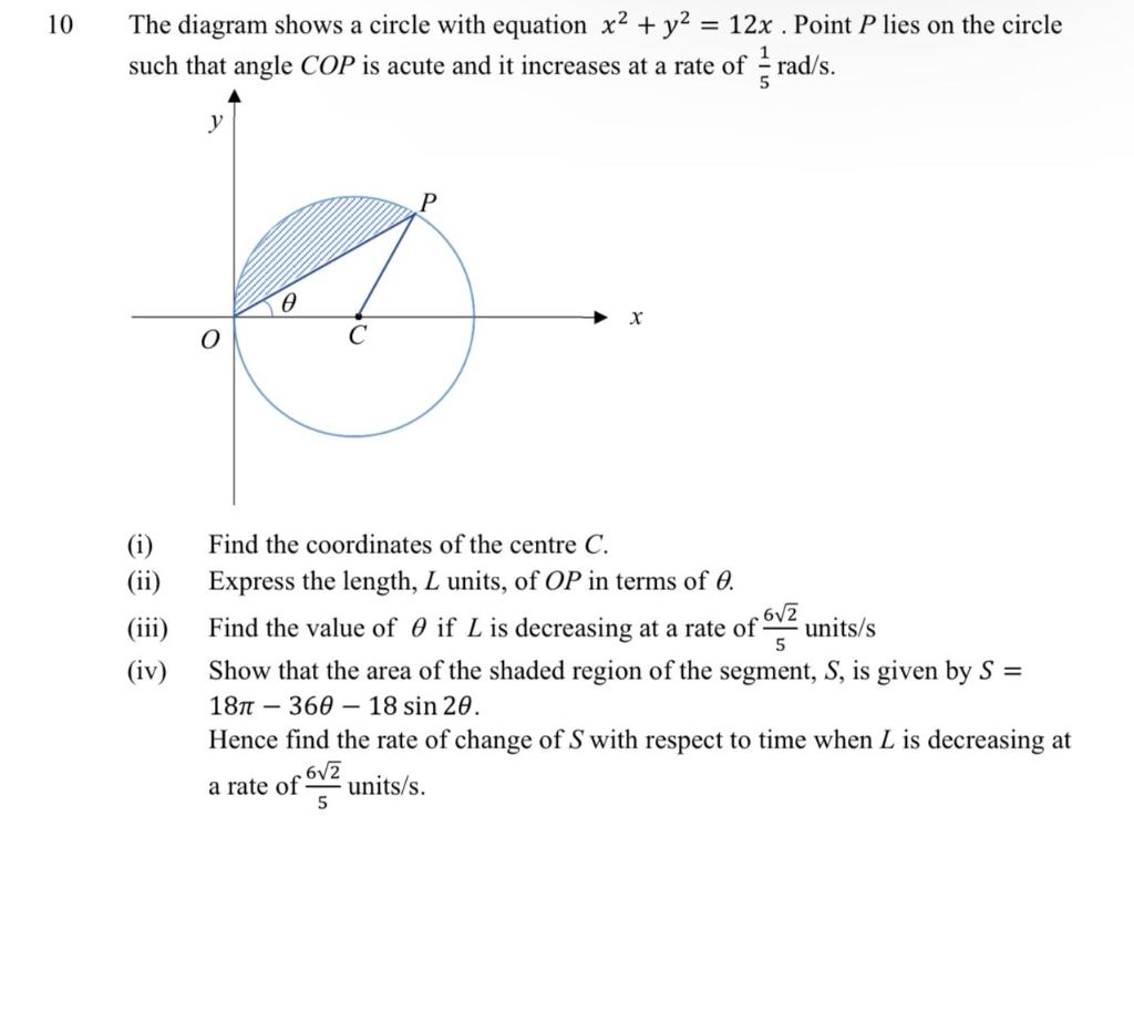 Solved 10 The diagram shows a circle with equation x2 + y2 = | Chegg.com