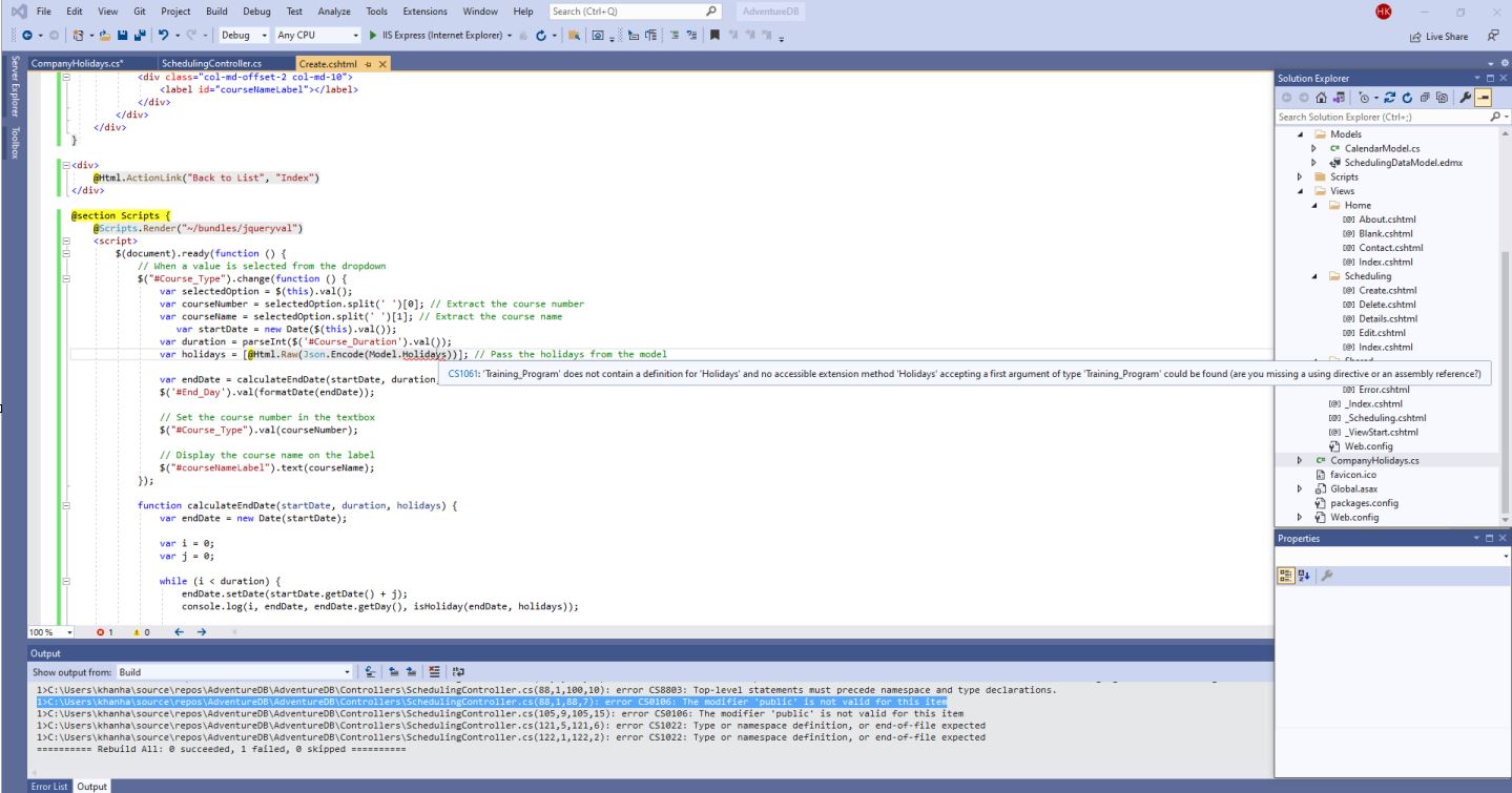 Solved ASP.NET MVC C# VS 2019I have a list of holidays in | Chegg.com