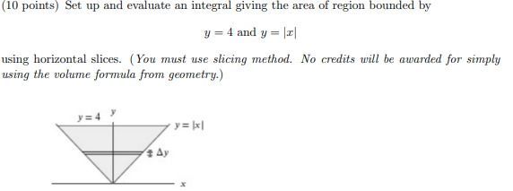 Solved y=4 and y=∣x∣ using horizontal slices. (You must use | Chegg.com