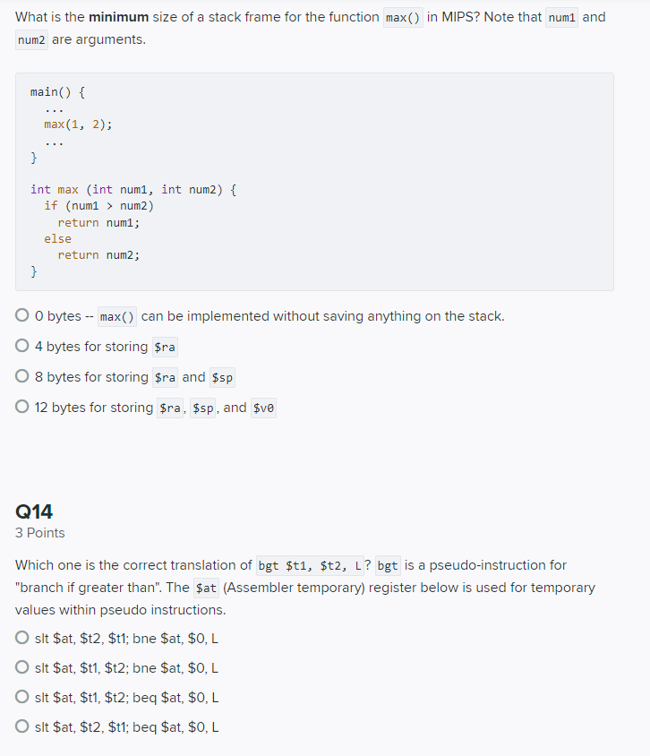 Solved What is the minimum size of a stack frame for the | Chegg.com