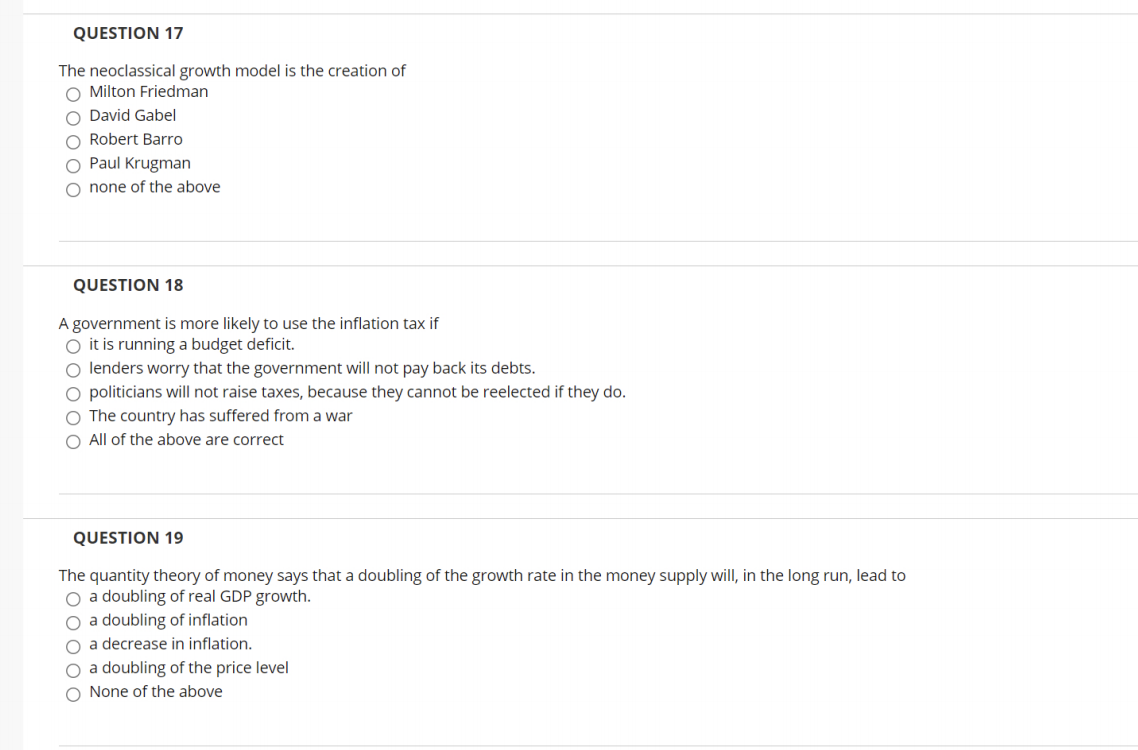 Solved QUESTION 17 The neoclassical growth model is the | Chegg.com