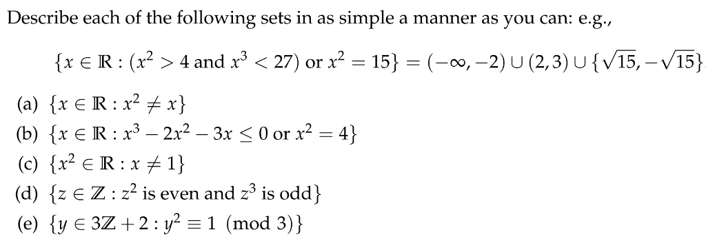 Solved Describe each of the following sets in as simple a | Chegg.com